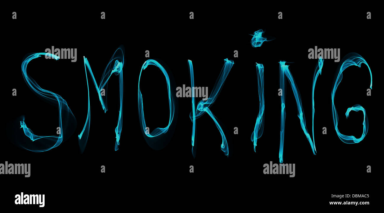 abstract text smoking on a black background Stock Photo - Alamy