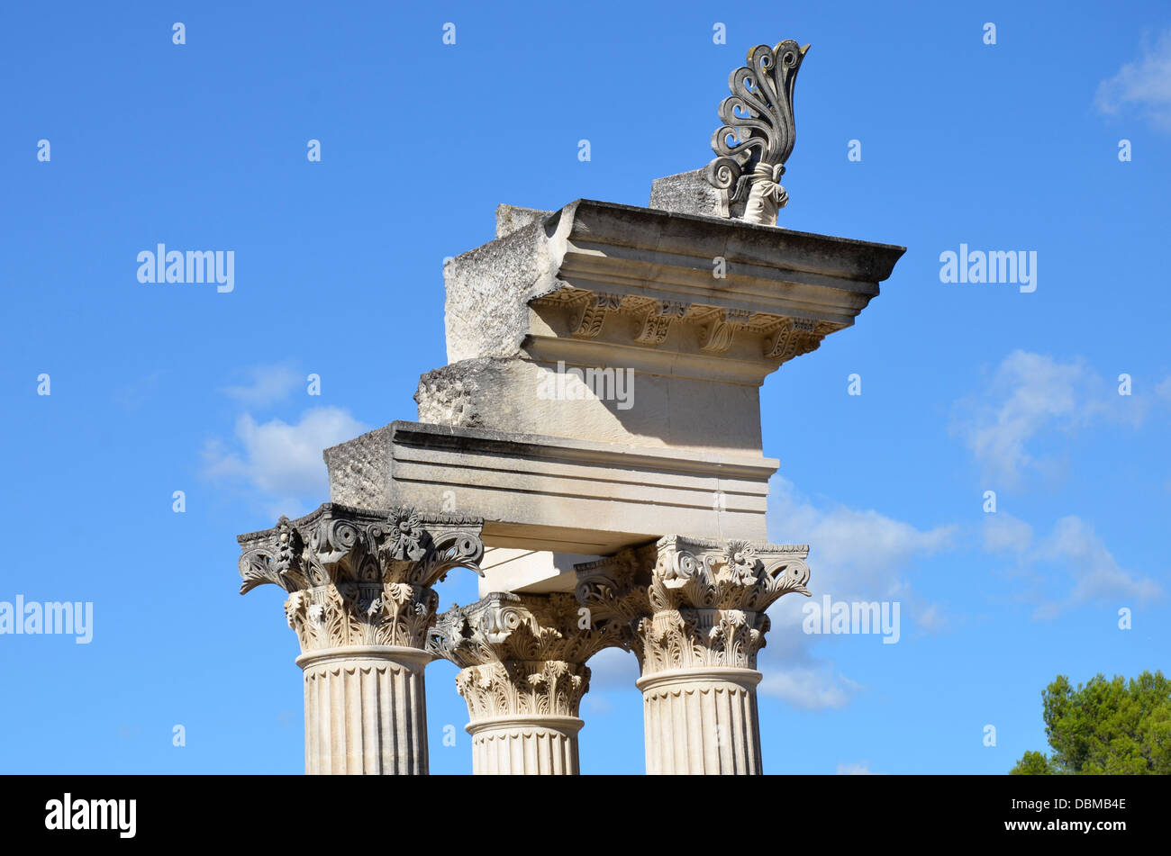 Glanum, Restored columns of twin Corinthian temple in first Roman Forum ...