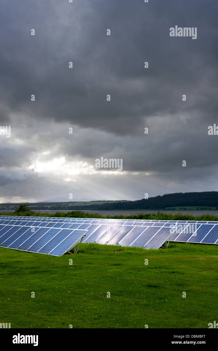 View of solar panel photovoltaic modules against an overcast sky Stock ...