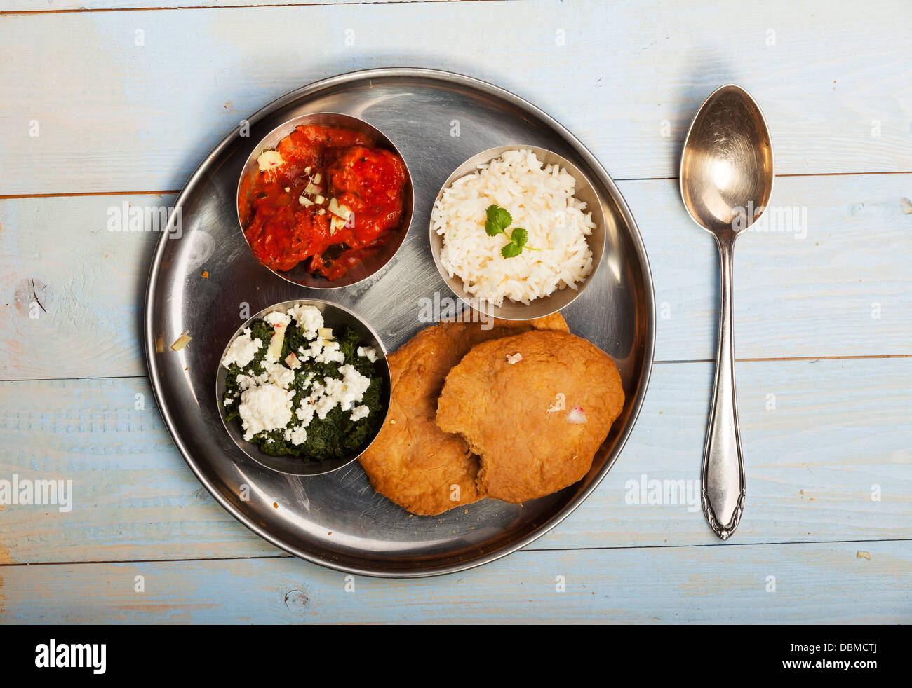 mixed indian thali food with rice Stock Photo - Alamy