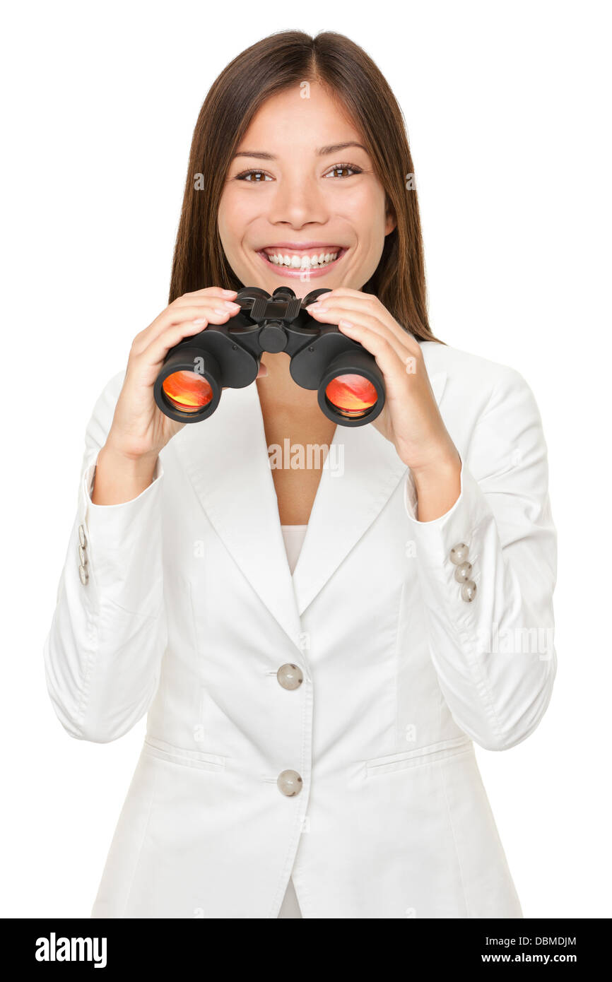 Portrait of beautiful young businesswoman holding binoculars isolated ... Portrait of beautiful young businesswoman holding binoculars isolated ...