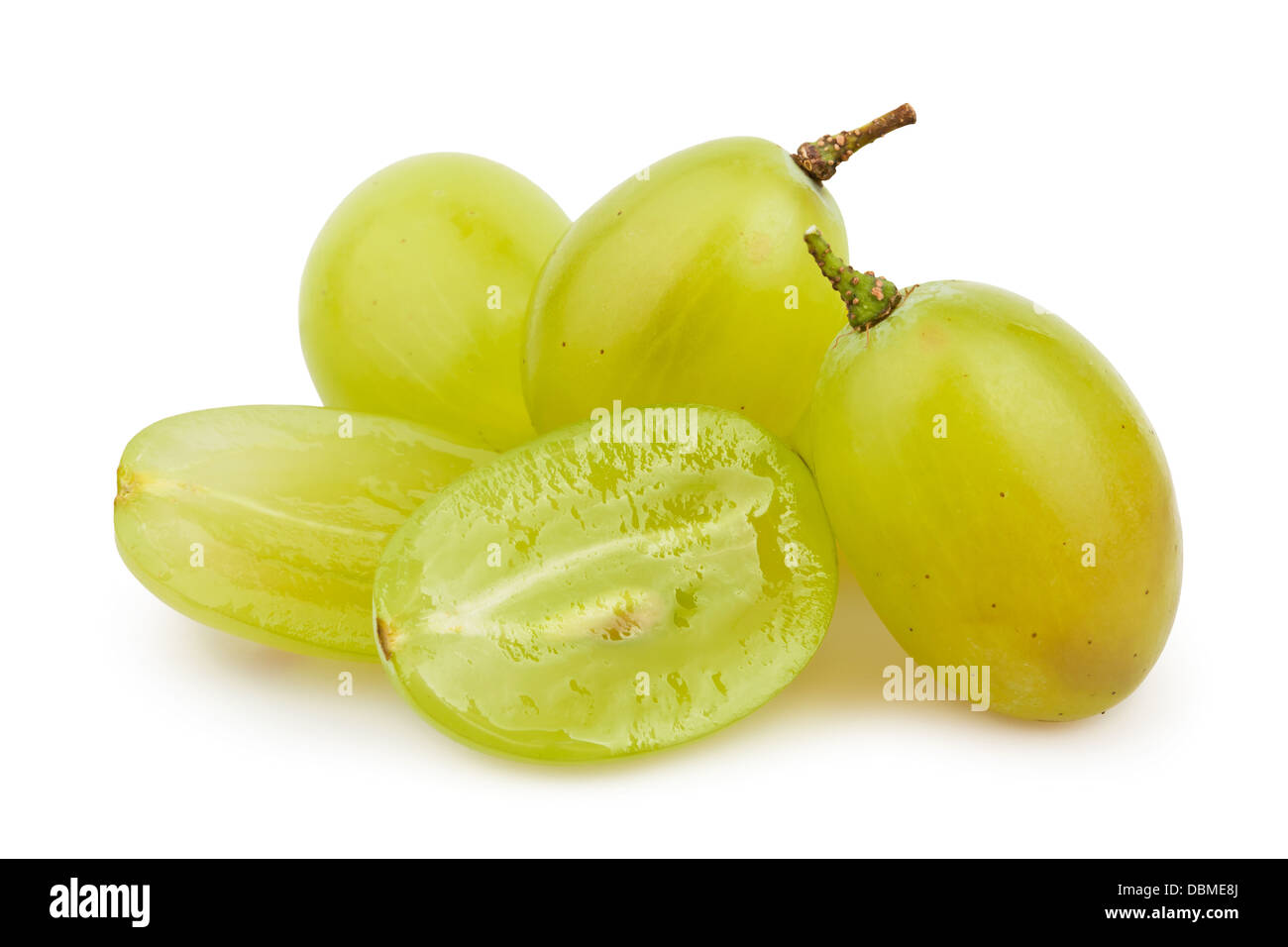 white grapes cut group on white background Stock Photo - Alamy