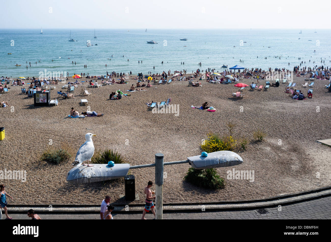 A very crowded Brighton Beach on a hot sunnny Sunday. Brighton. Picture ...