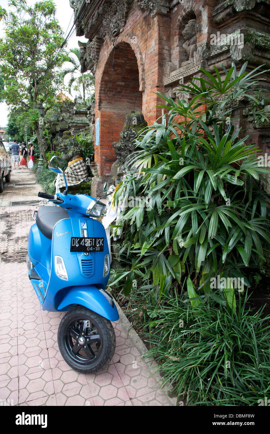 Blue Moped / Motorbike Parked By Temple, Ubud, Bali, Indonesia Stock ...
