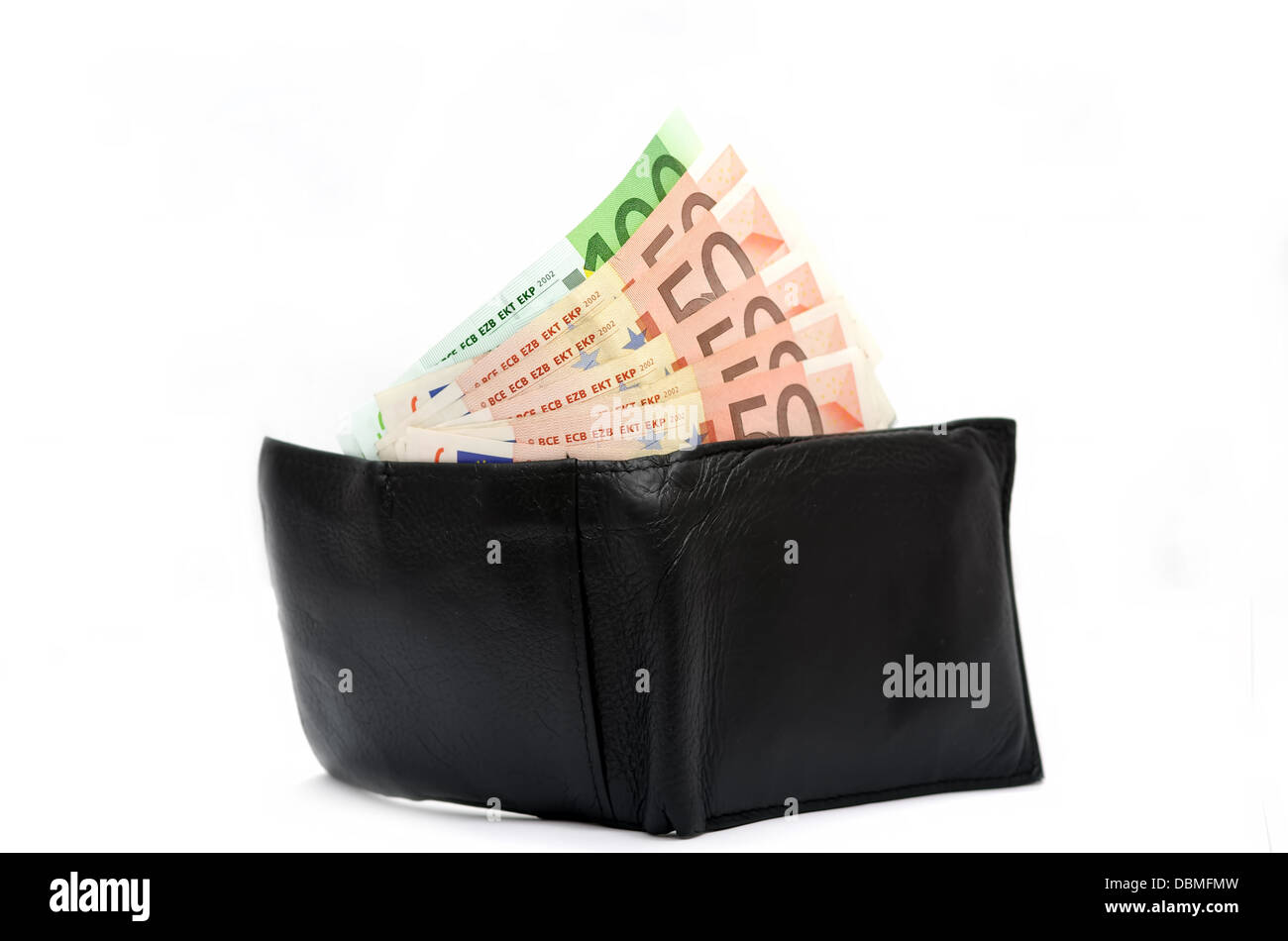 Money (euro) in wallet on a white background Stock Photo - Alamy