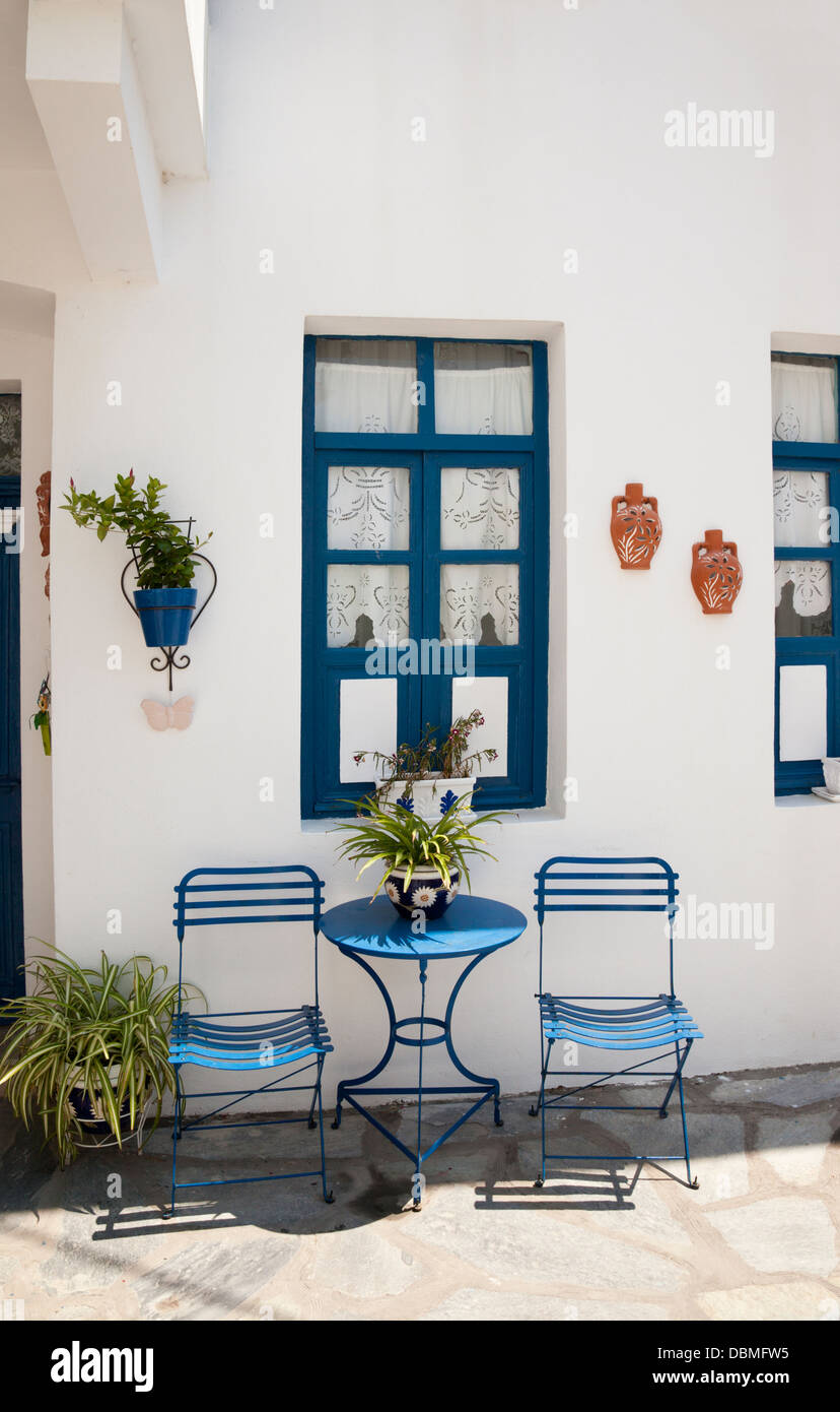 Greece with traditional white and blue greek house hi-res stock ...