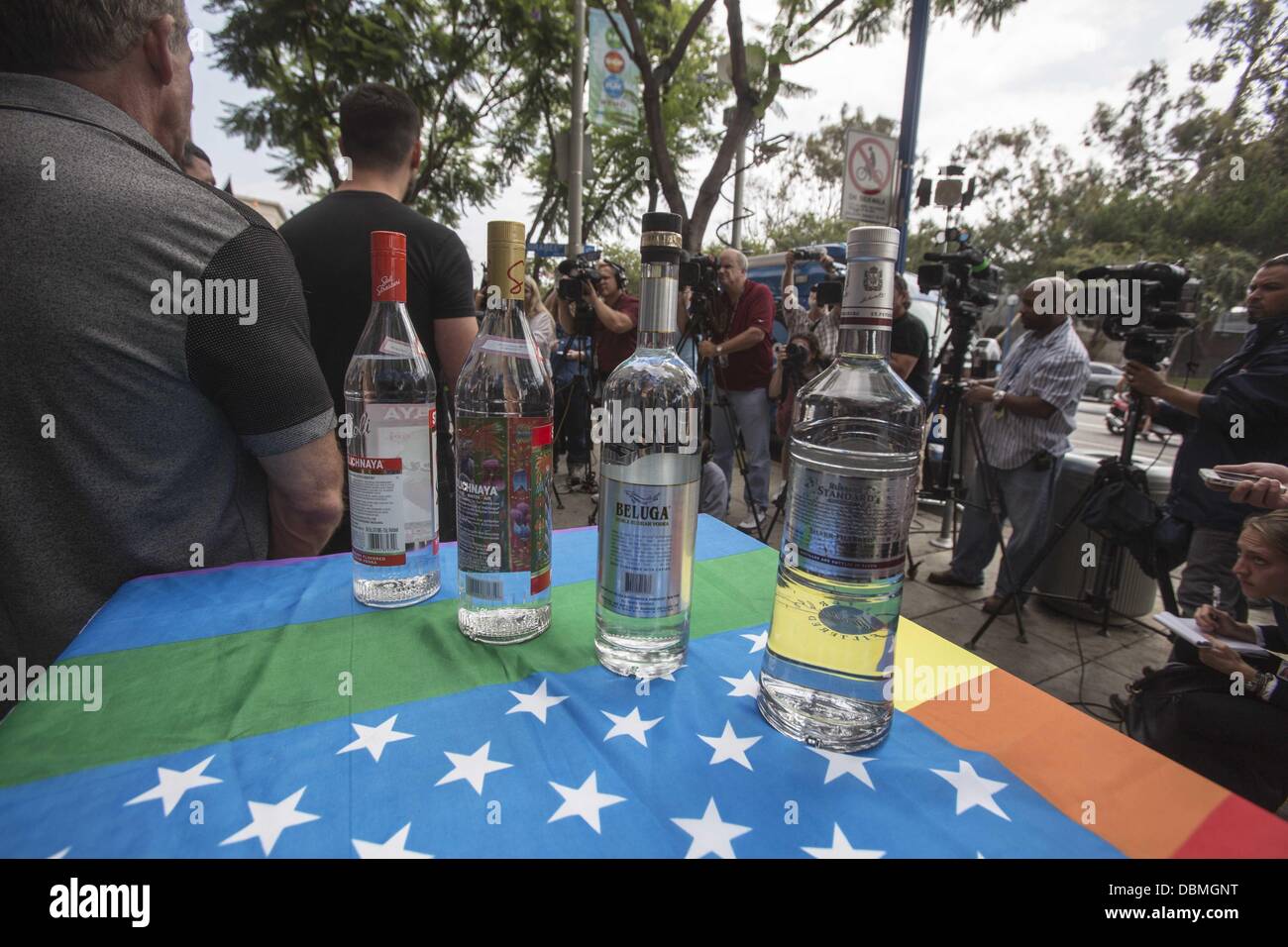 Los Angeles, California, USA. 1st Aug, 2013. Bottles of vodkas are seen ...