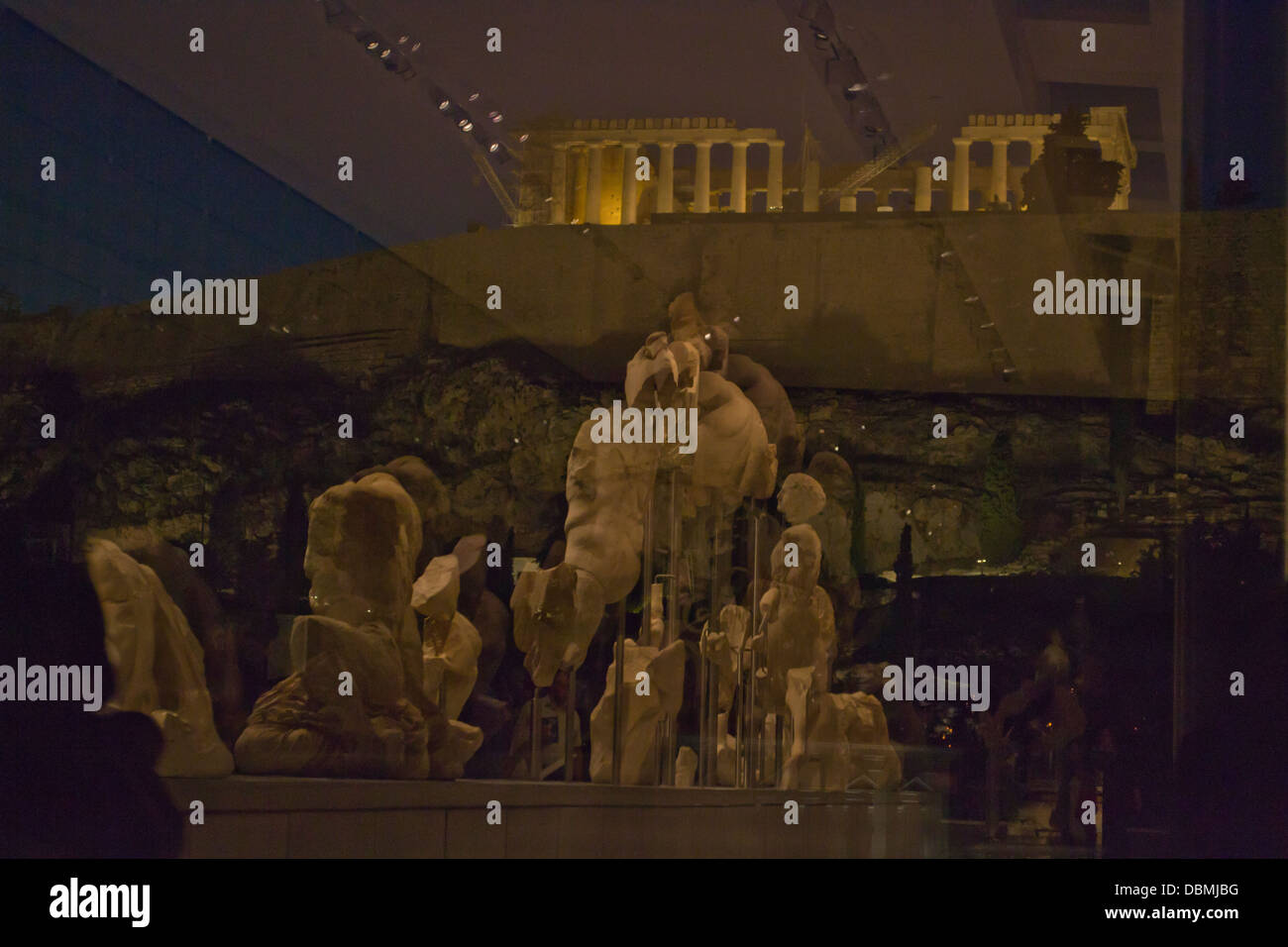 A view of the Parthenon seen from inside the Acropolis Museum with ...