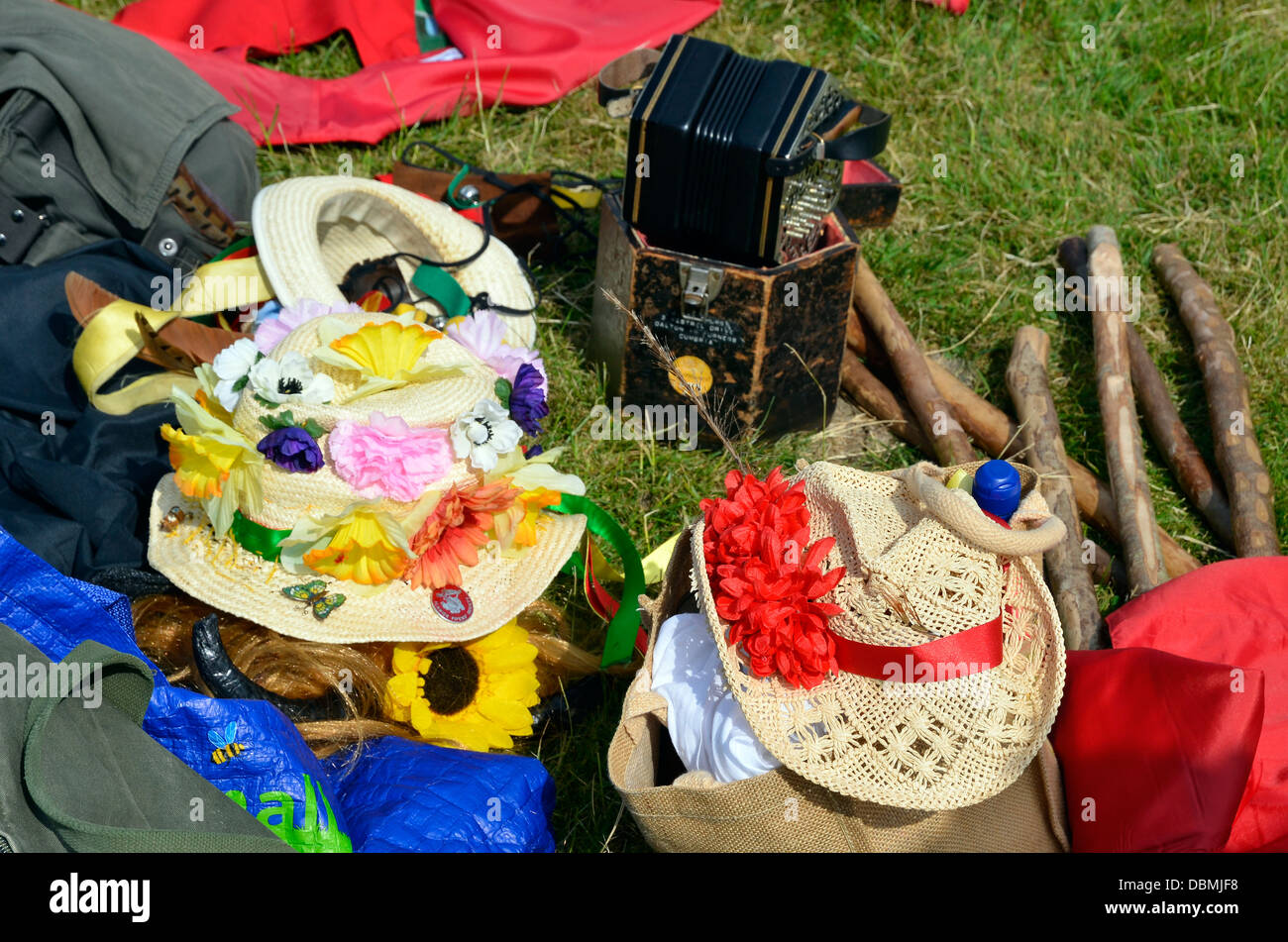 Morris dancers hats, sticks and other equipment Stock Photo - Alamy