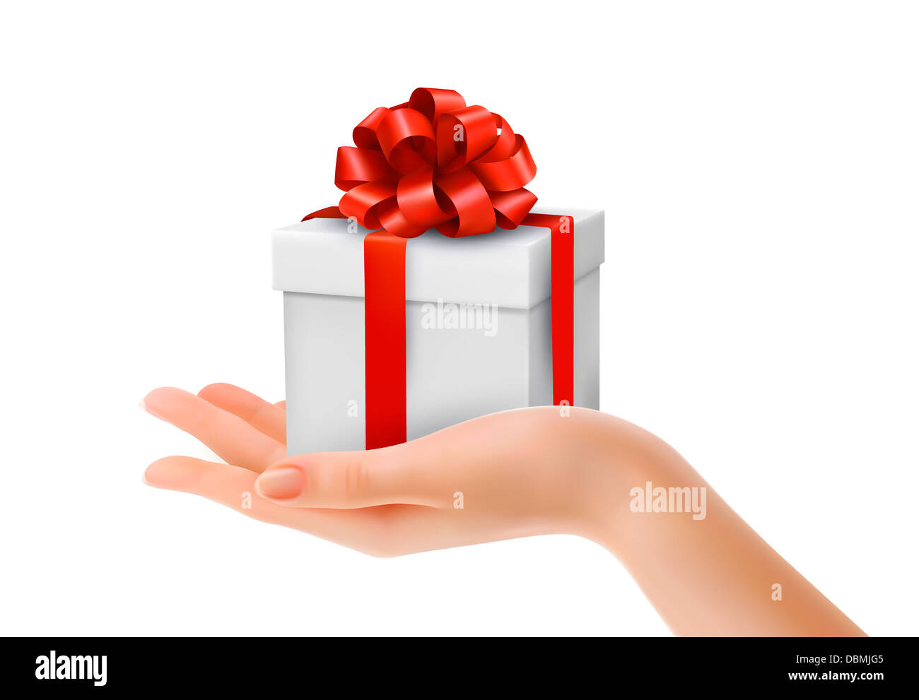 Gift box in hand with red bow and ribbons. Vector Stock Photo - Alamy