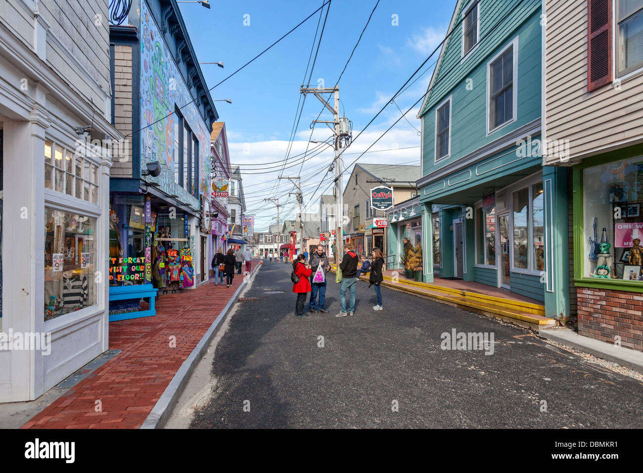 People, tourists walking along Commercial Street and the shops and ...