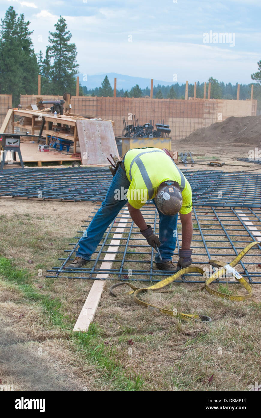 Construction worker handling rebar in Spokane, Washington State Stock ...