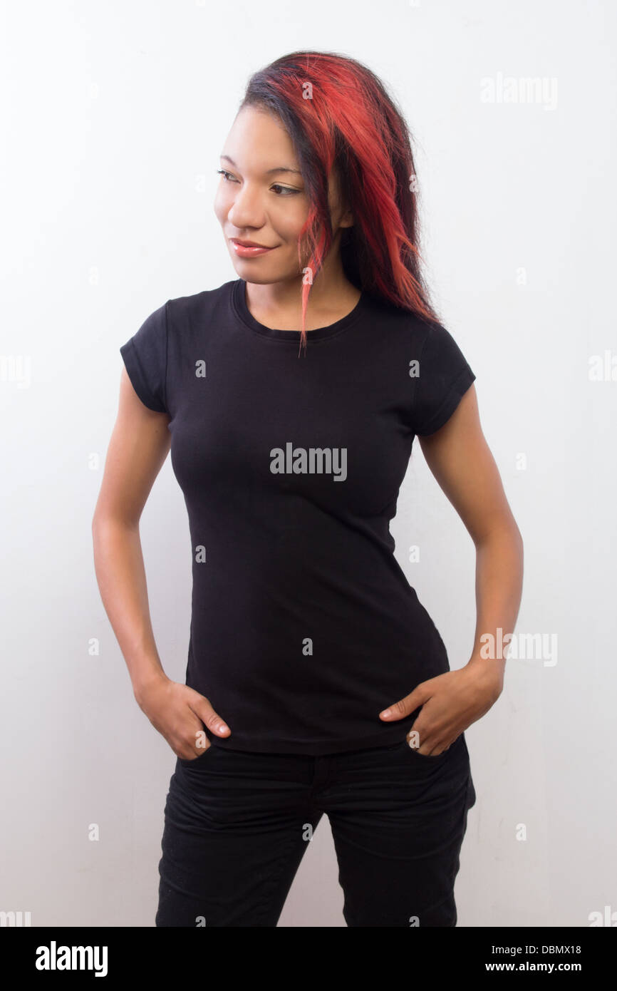 Ethnic female model smiling looking sideways Stock Photo - Alamy