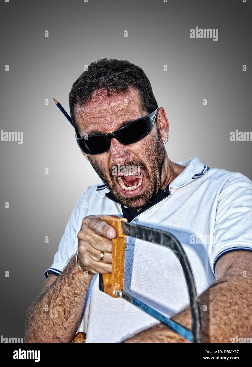 Carpenter crazy in shock with their work Stock Photo - Alamy