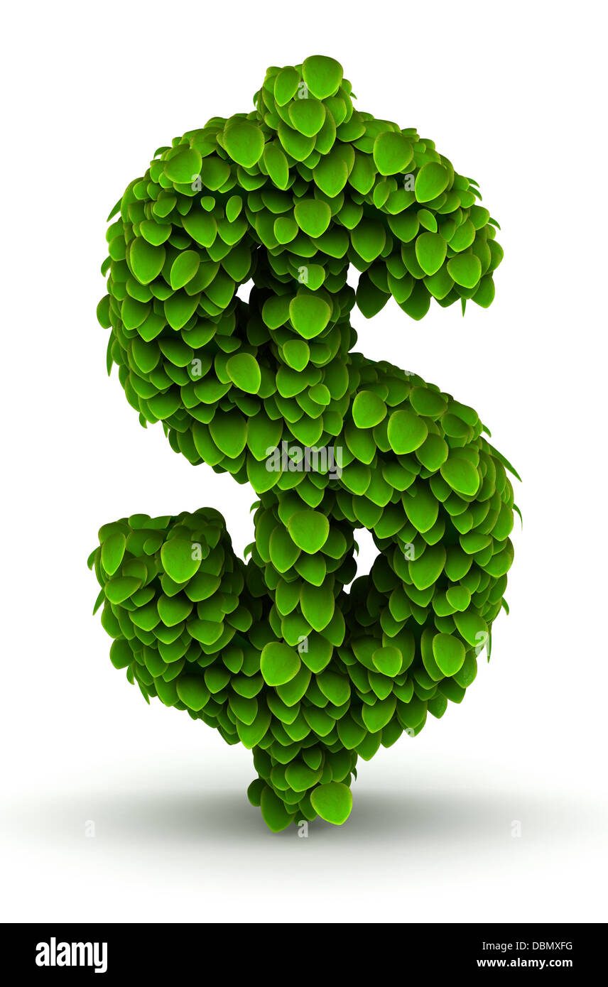 Dollar sign, green leaves font Stock Photo - Alamy