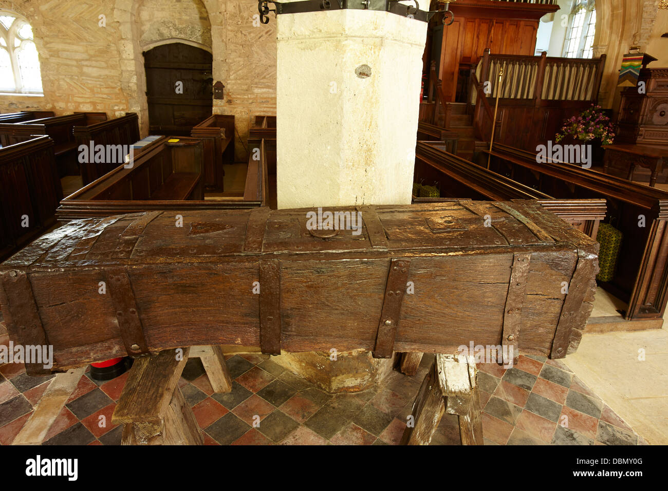 Wooden Parish Chest inside the church of St Andrew St Bartholemew at ...