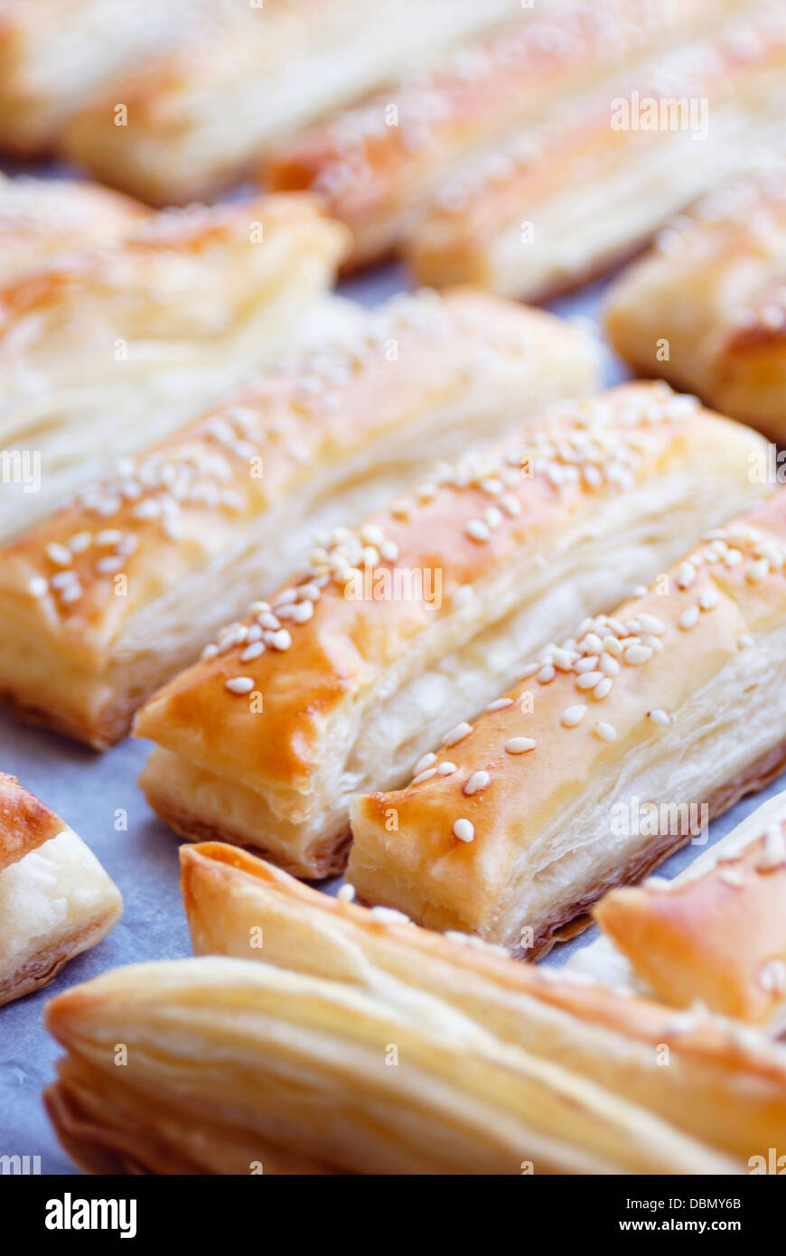 Just baked crunchy puff pastry on the dish Stock Photo - Alamy