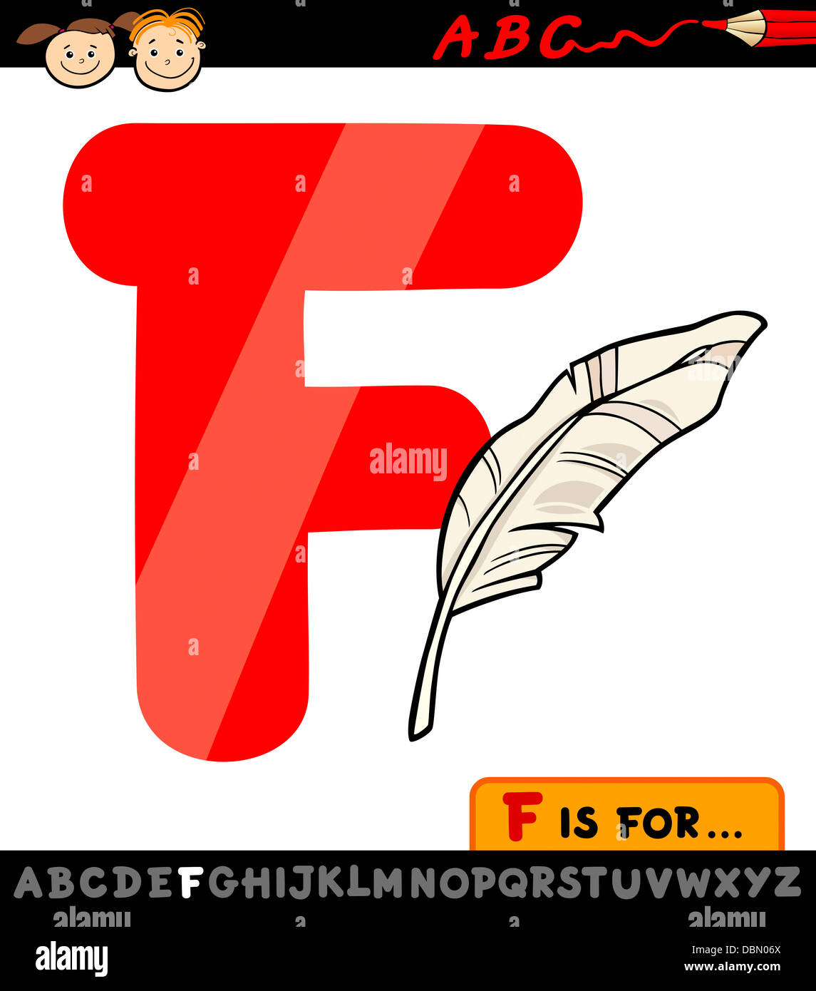 Cartoon Illustration of Capital Letter F from Alphabet with Feather for ...