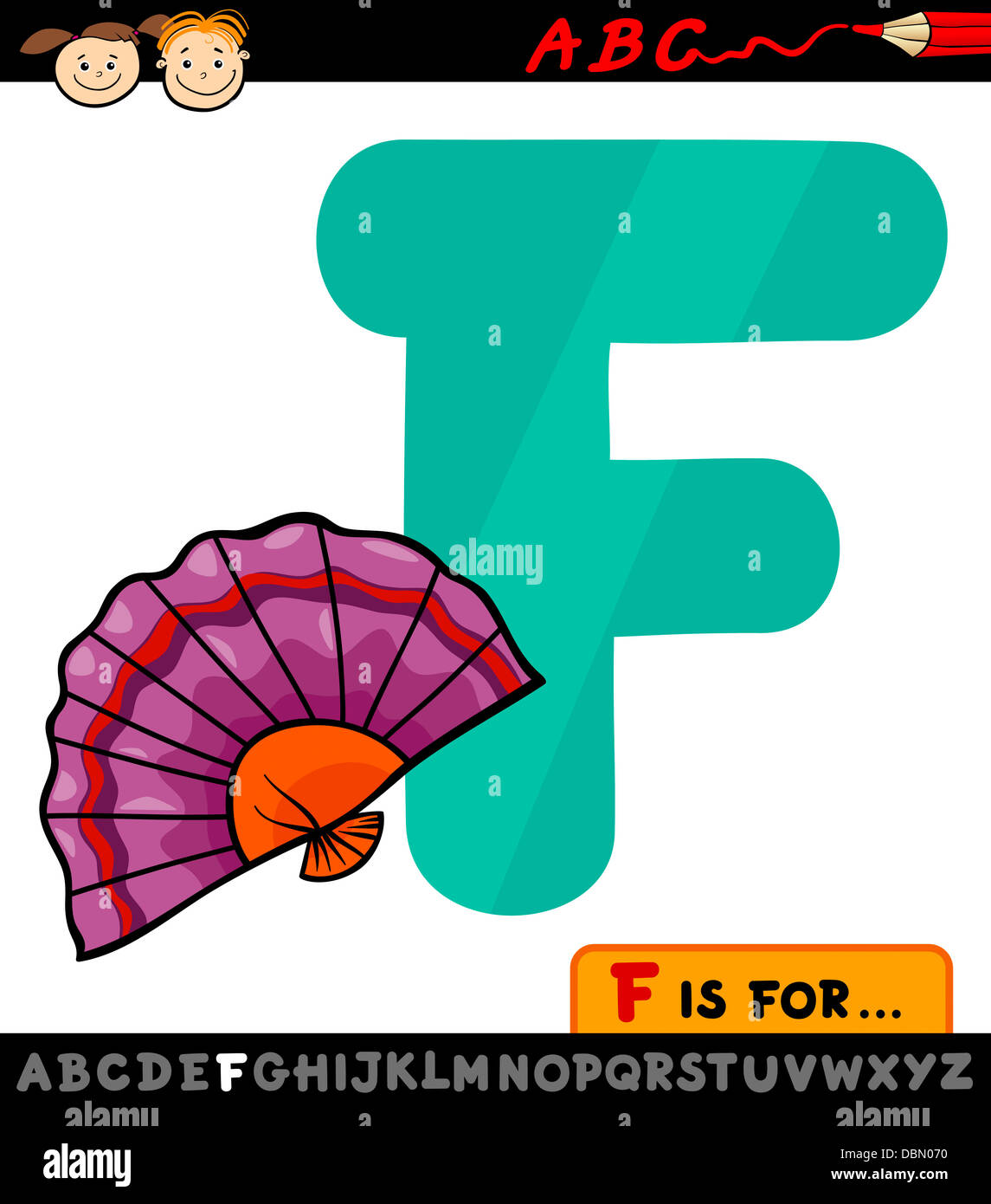Cartoon Illustration of Capital Letter F from Alphabet with Fan for ...
