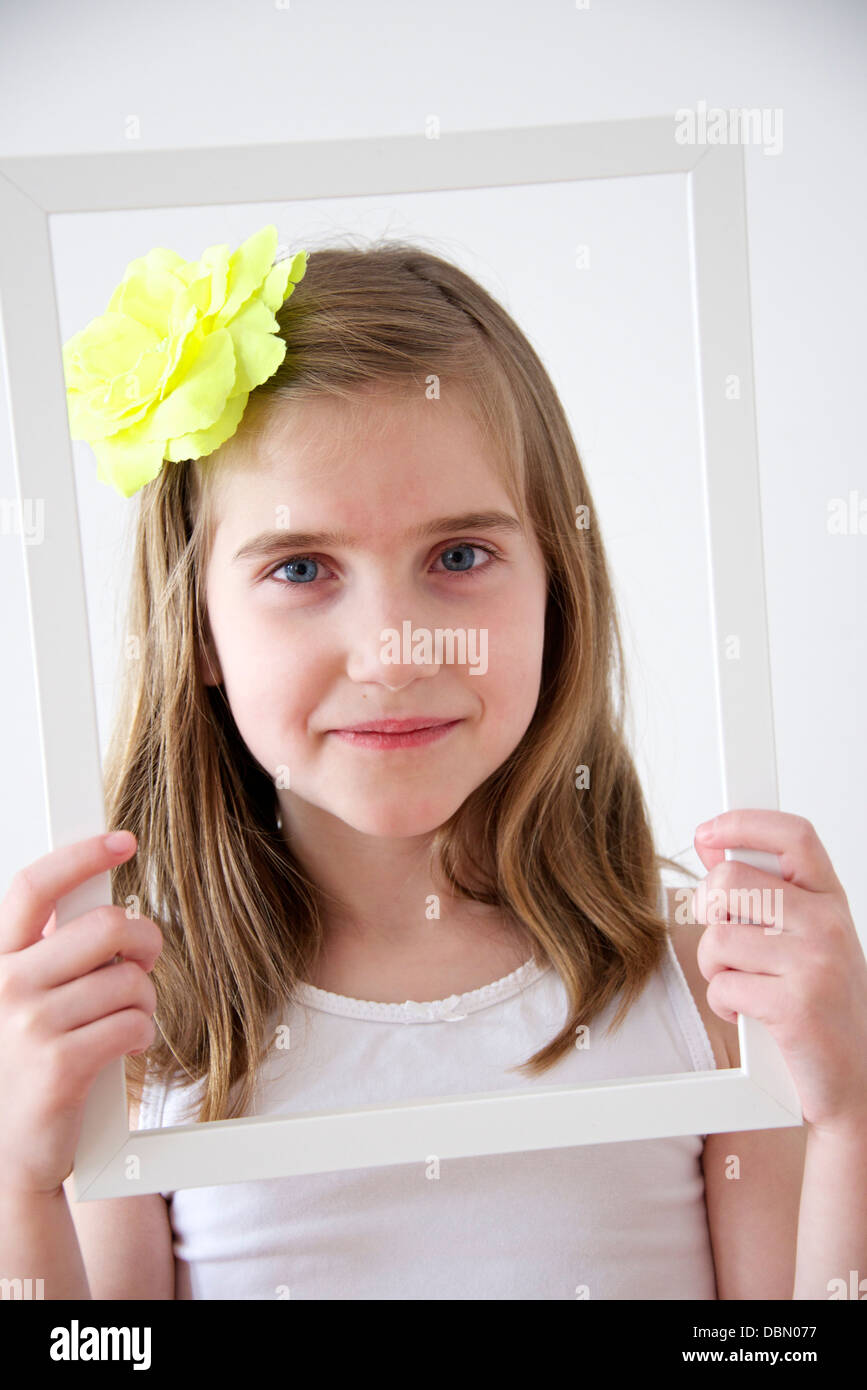 Girl Looking Through A Picture Frame, Munich, Bavaria, Germany Stock ...
