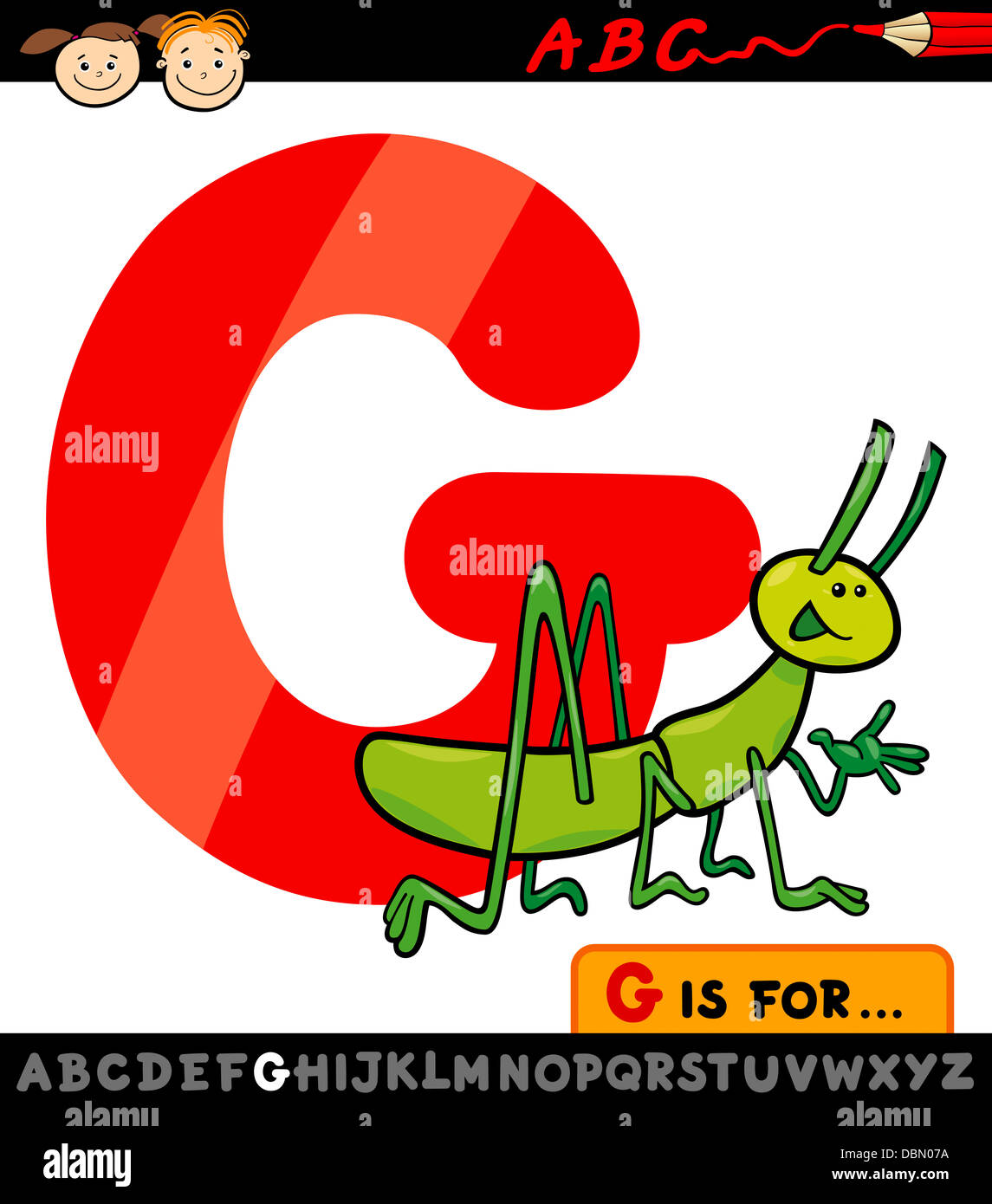 Cartoon Illustration of Capital Letter G from Alphabet with Grasshopper ...