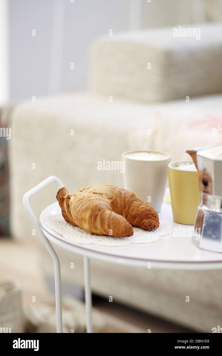Croissant And Cup Of Coffee On Table Stock Photo - Alamy