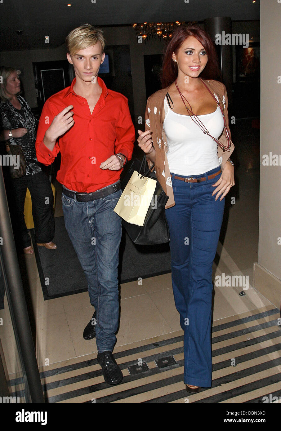 Harry Derbridge and Amy Childs leaving the May Fair Hotel. London ...