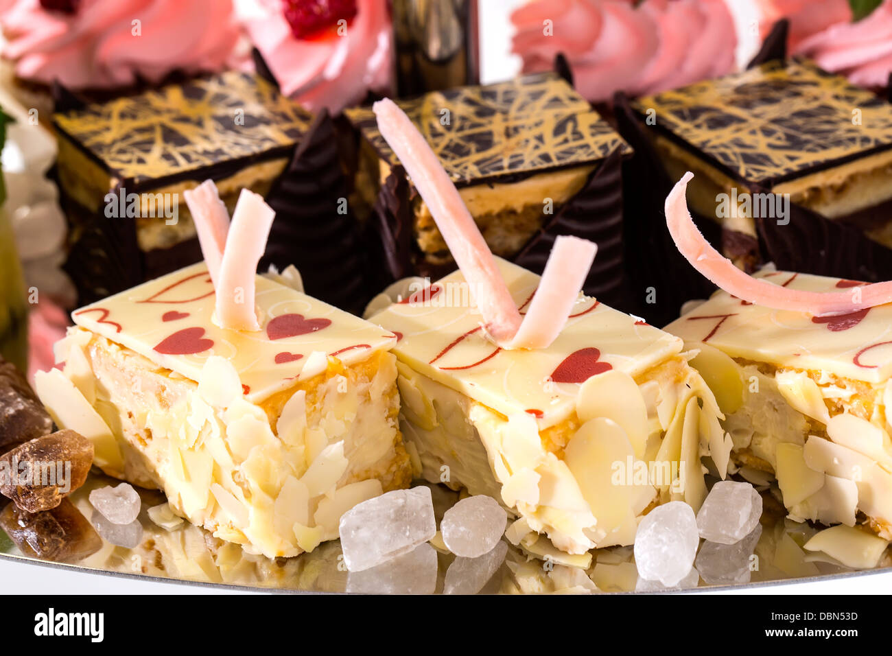cream dessert and fruit on a table in a restaurant Stock Photo - Alamy