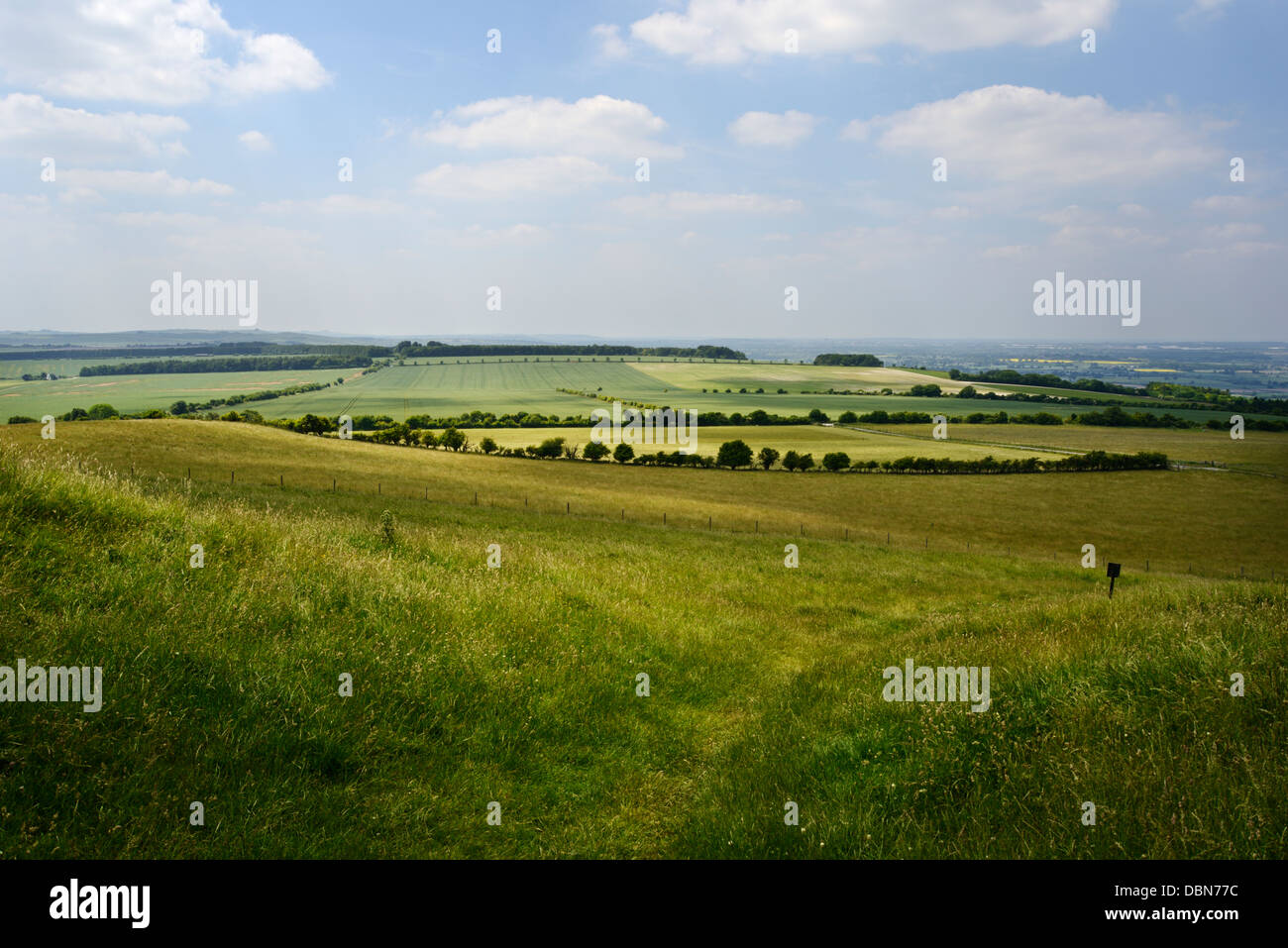View from the ramparts of an Iron age hill fort, Uffington Castle ...