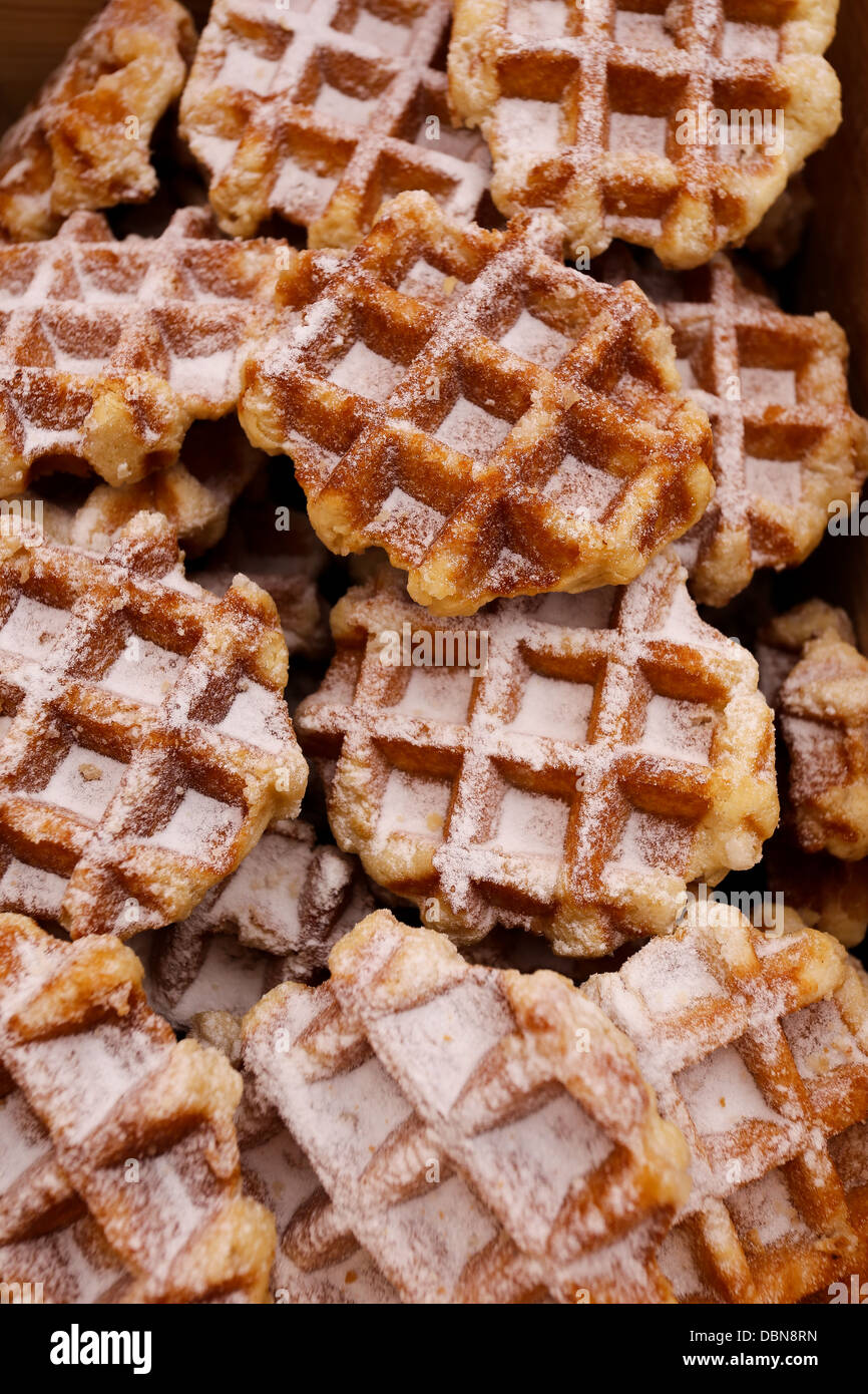 Plain Waffle with icing sugar in a wooden box Stock Photo - Alamy