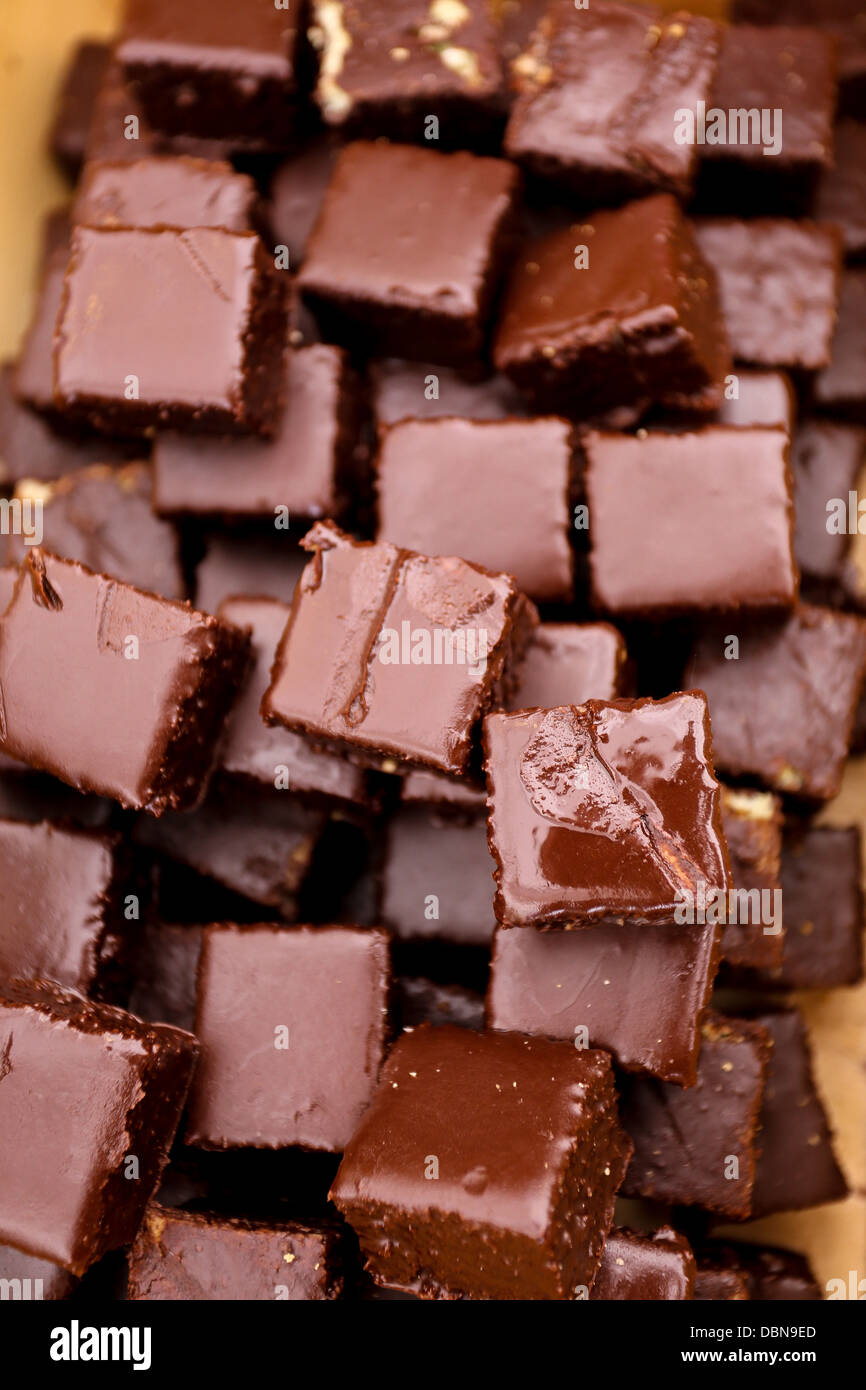 Chocolate Pistachio Cubes in a wooden box Stock Photo - Alamy