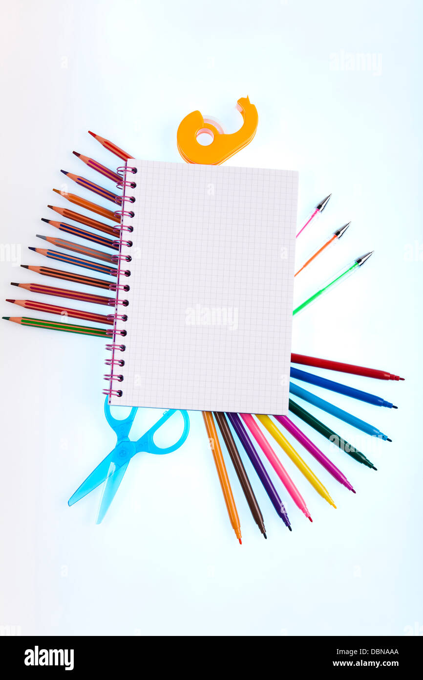 Back to school, Notepad with supplies Stock Photo - Alamy