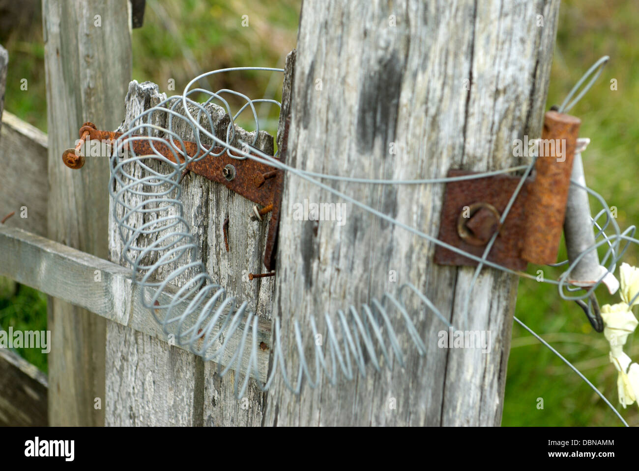 Wooden gate post and rusty hinge Stock Photo - Alamy