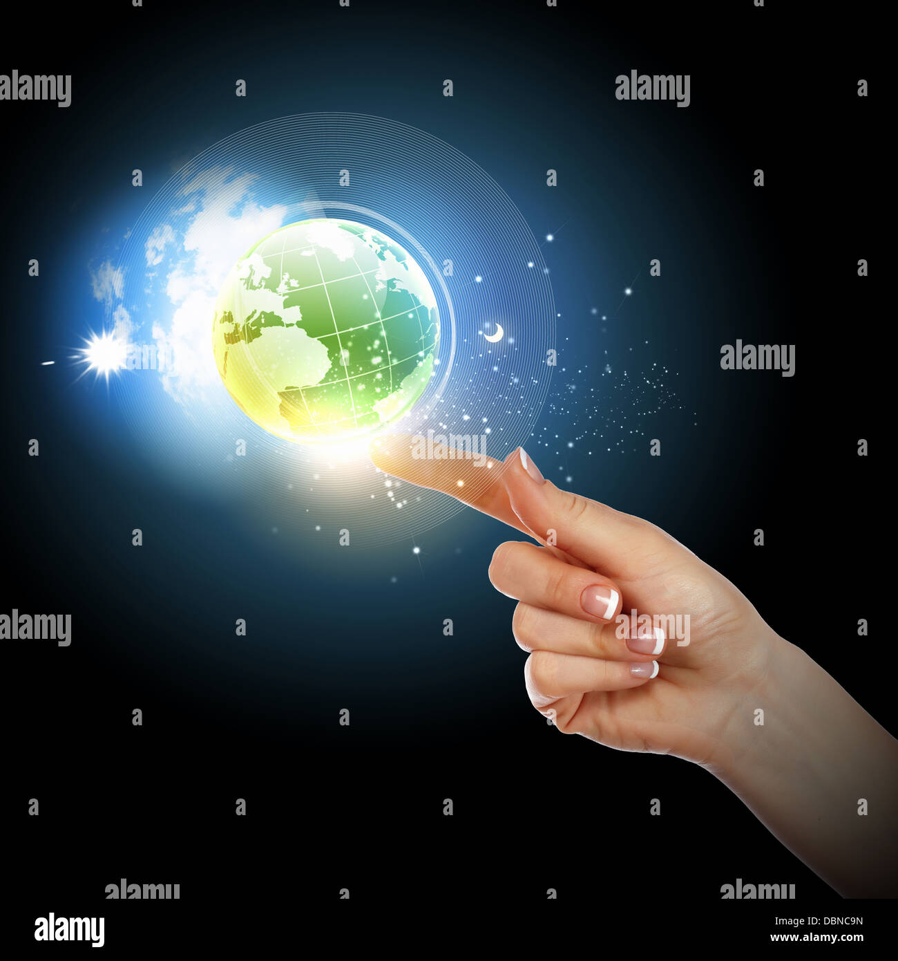 hand touching the earth Stock Photo - Alamy