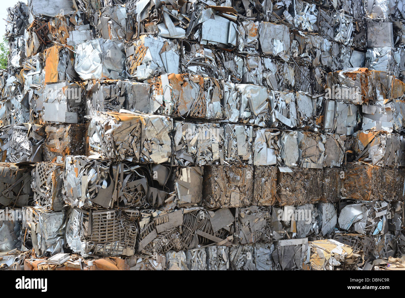 bales of processed flattened steel awaiting shipment to foundry for ...