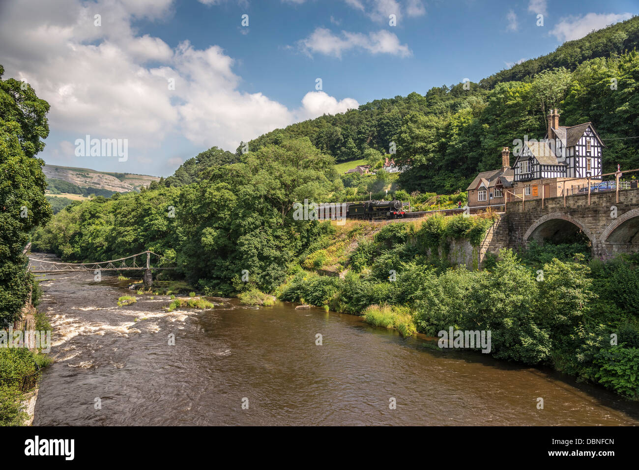 River Dee at Berwyn station near Llangollen in Denbighshire North Wales ...