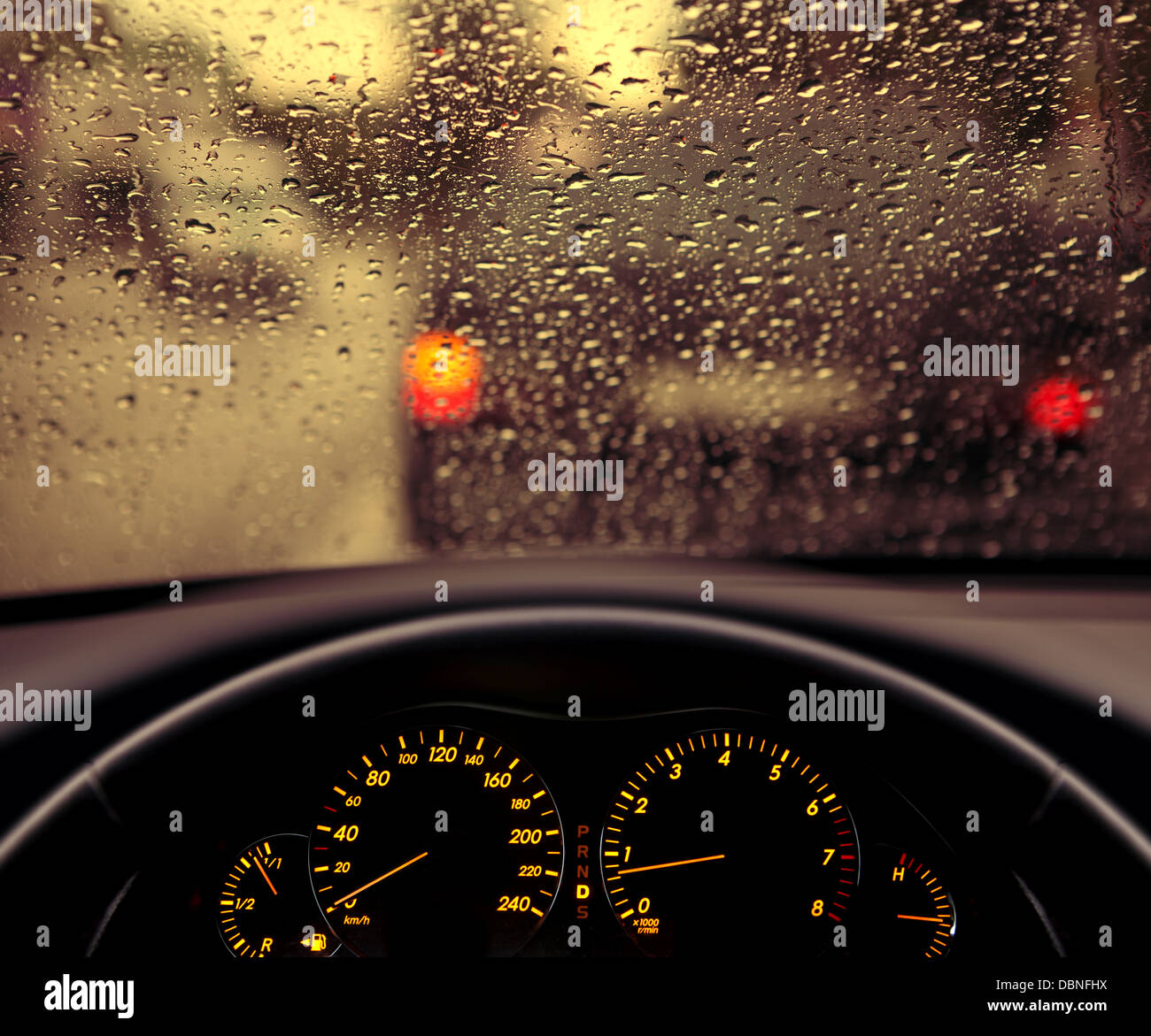 rain droplets on car windshield, blocked traffic Stock Photo - Alamy