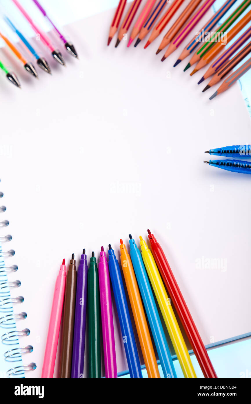 Back to school, Notepad with supplies Stock Photo - Alamy