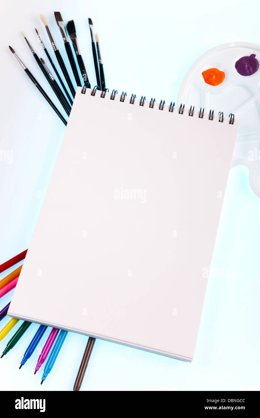 Back to school, Notepad with supplies Stock Photo - Alamy