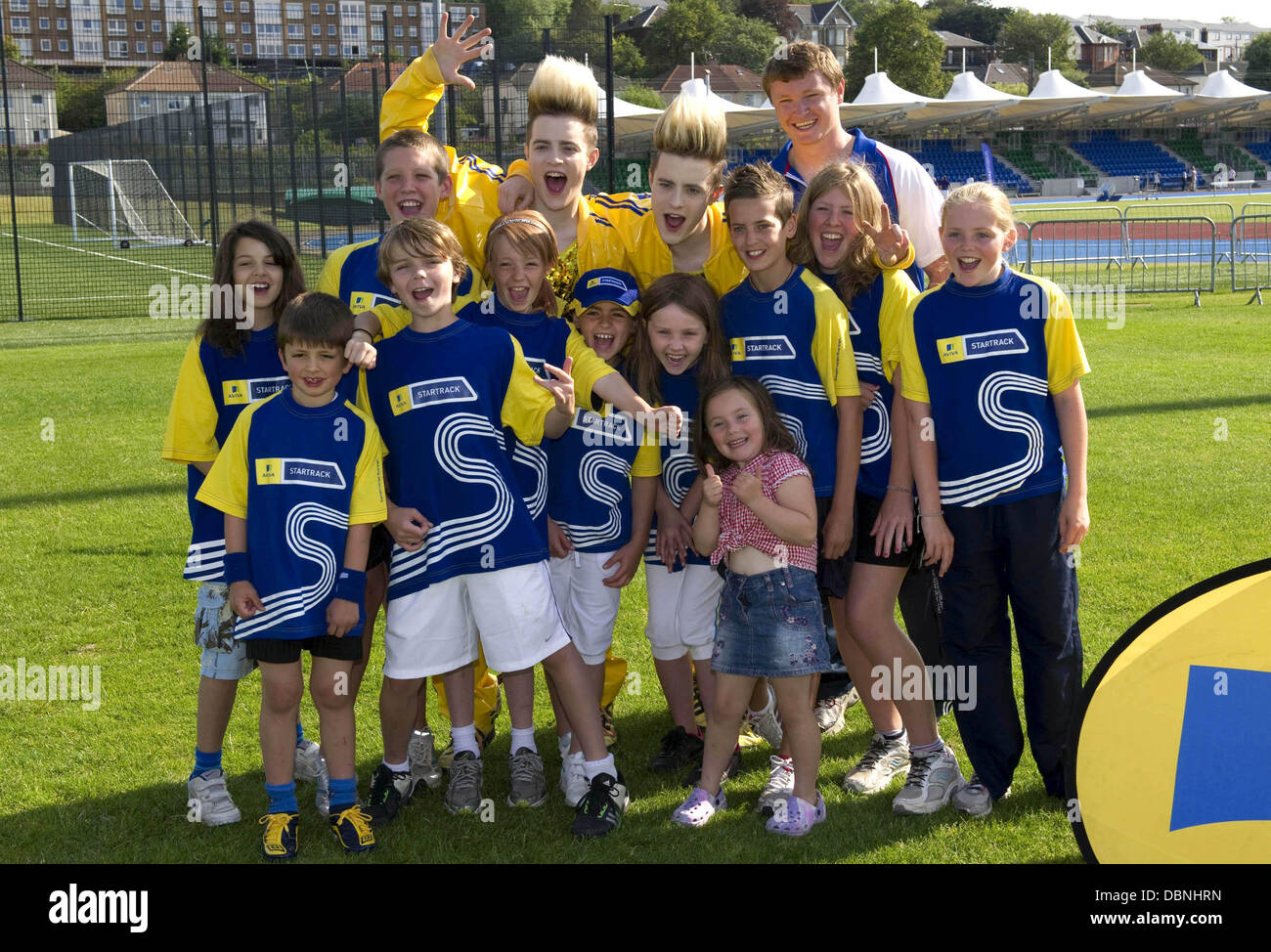 John Grimes and Edward Grimes of Jedward at Scotstoun Athletics Stadium ...