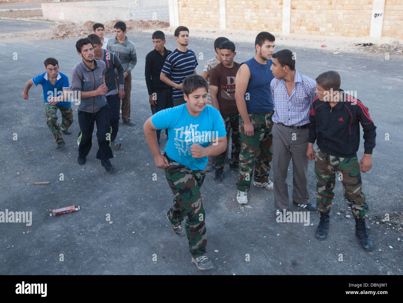 Free Syrian Army youth soldiers attend a training camp in Syria Stock ...