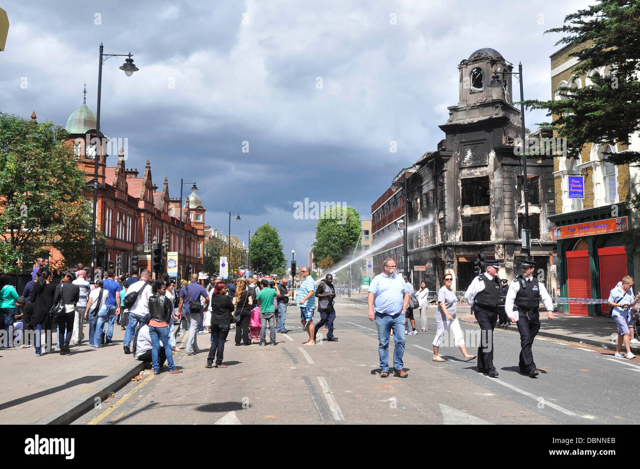 The aftermath of Tottenham riots in North London. 26 police officers ...