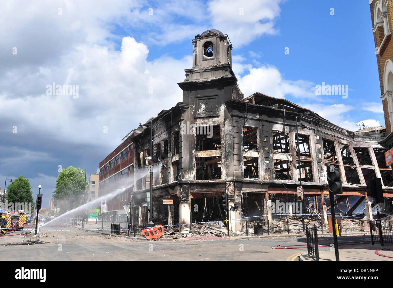 The aftermath of Tottenham riots in North London. 26 police officers ...