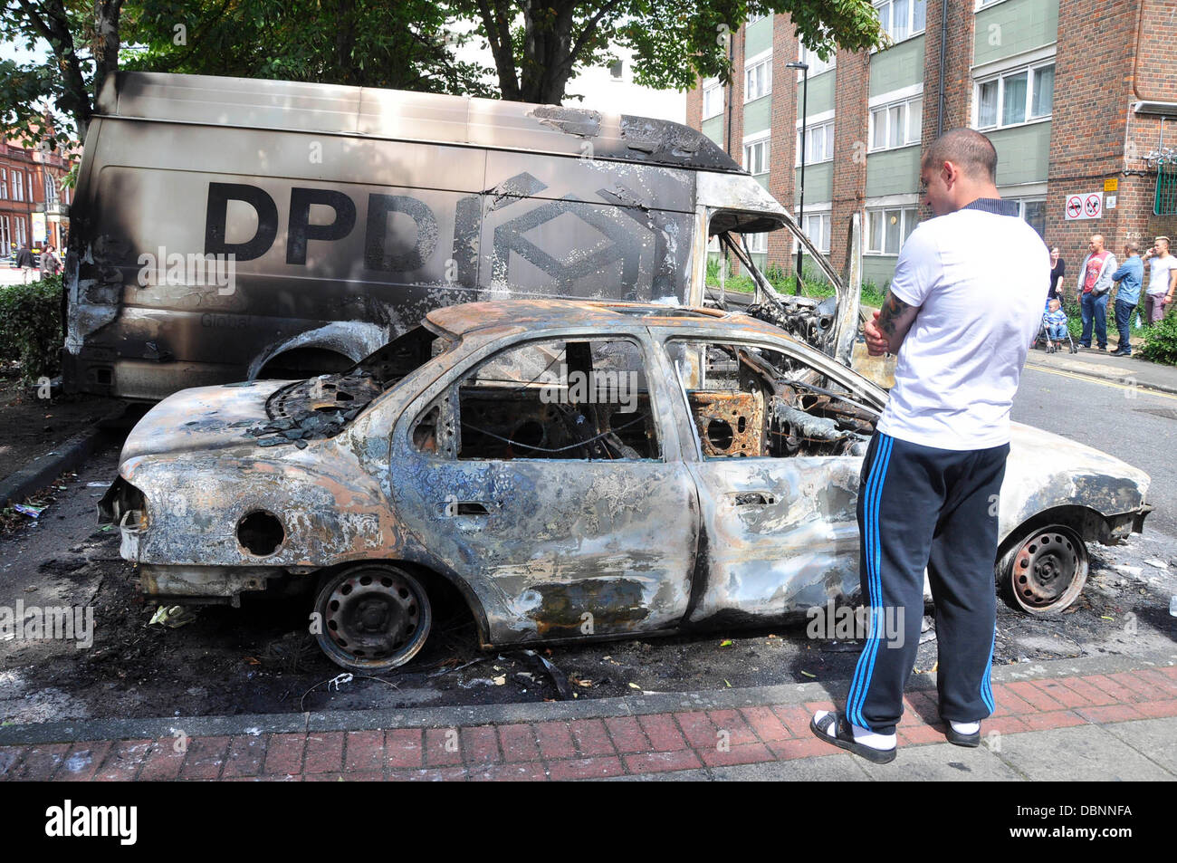 The aftermath of Tottenham riots in North London. 26 police officers ...