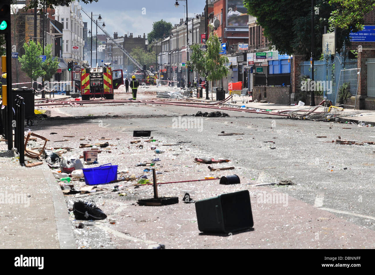 The aftermath of Tottenham riots in North London. 26 police officers ...