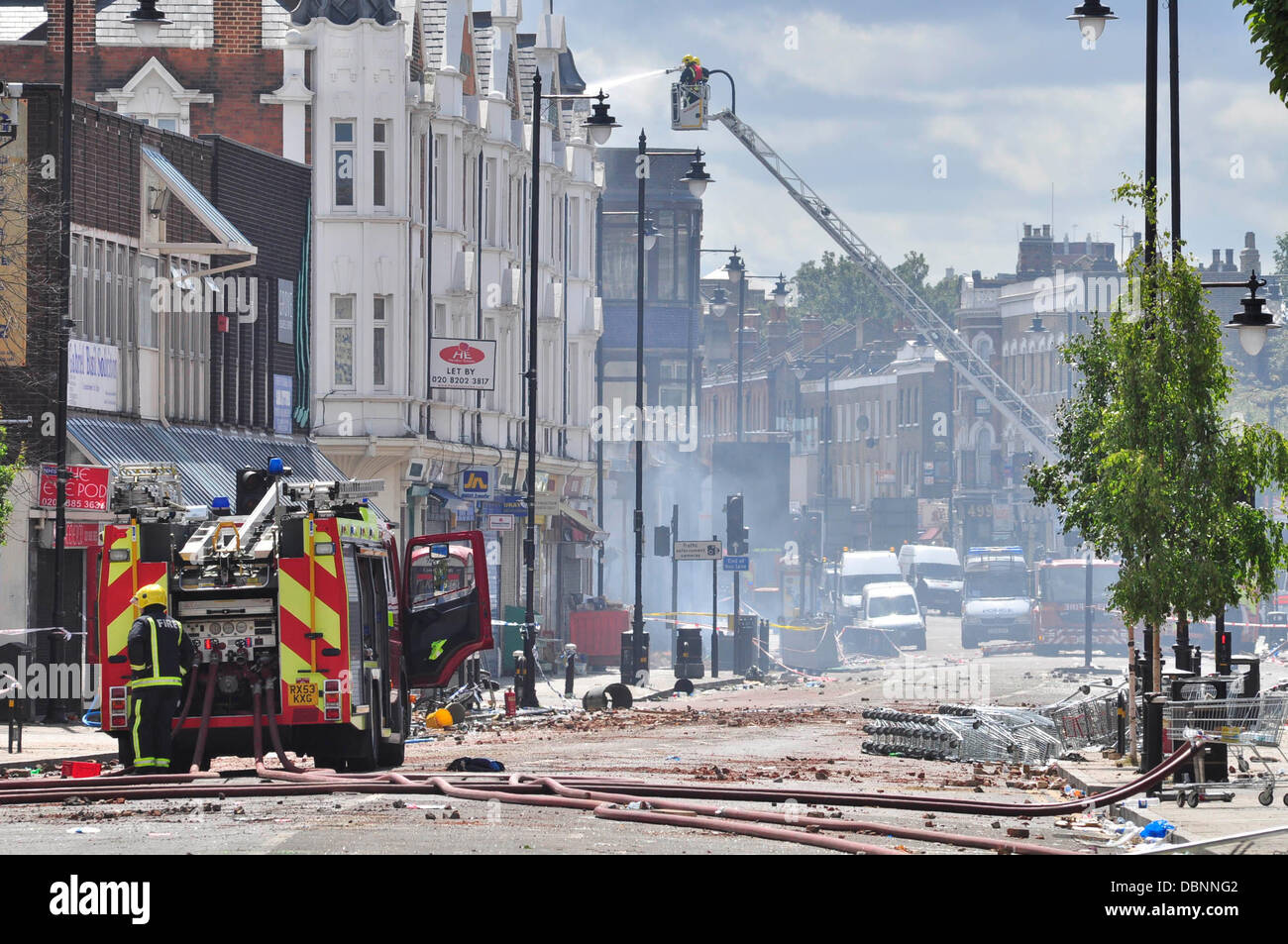 The aftermath of Tottenham riots in North London. 26 police officers ...