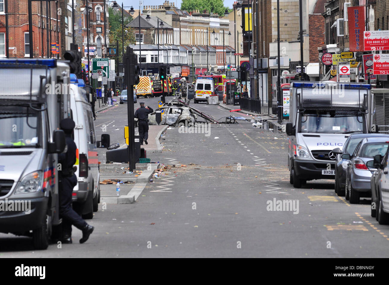 The aftermath of Tottenham riots in North London. 26 police officers ...