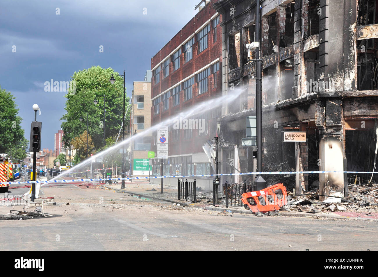 The aftermath of Tottenham riots in North London. 26 police officers ...