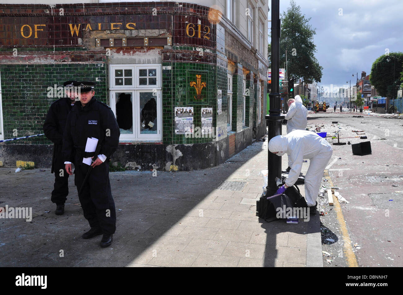 The aftermath of Tottenham riots in North London. 26 police officers ...