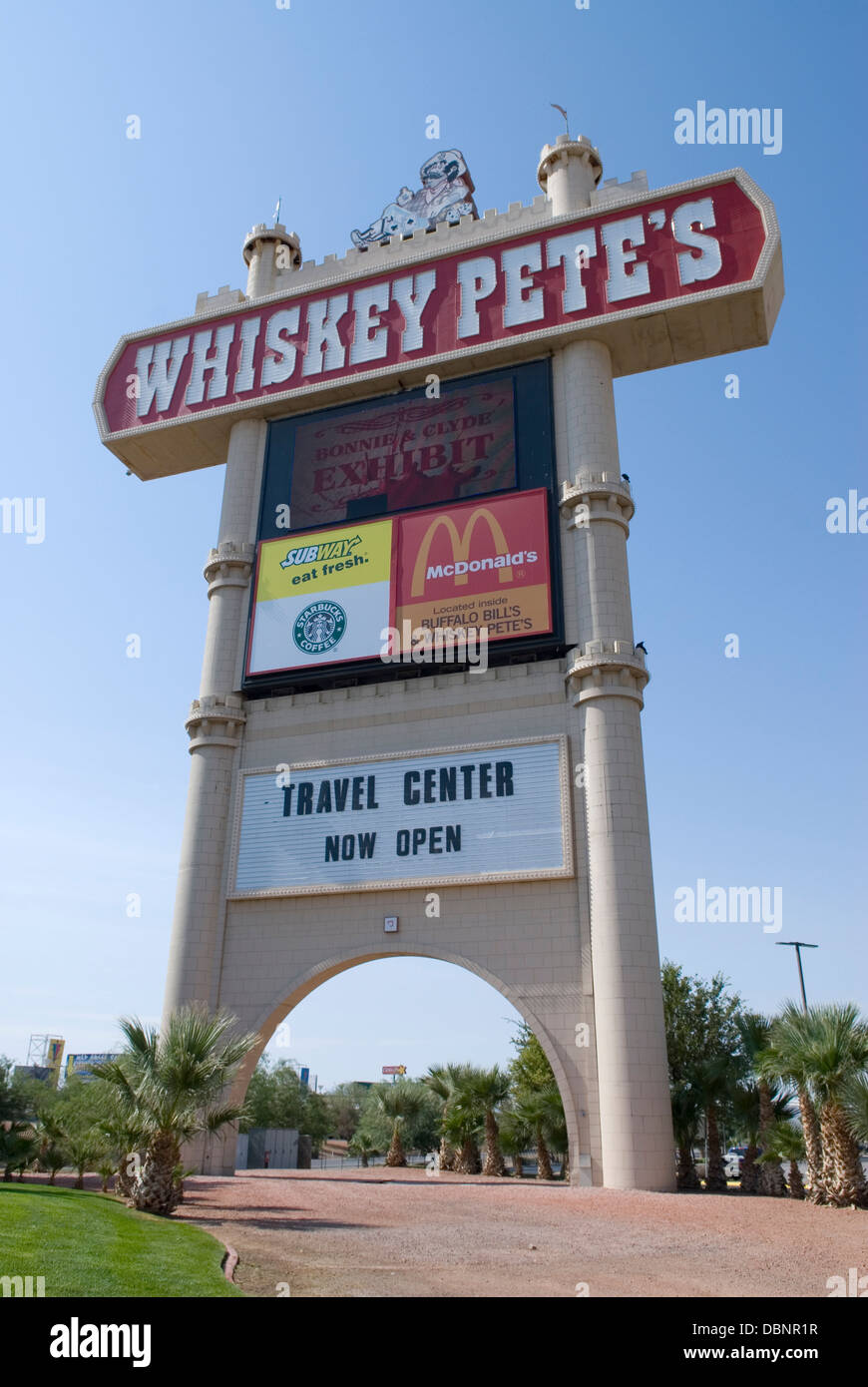 Whiskey Pete’s sign in Primm, Nevada, USA, standing tall against a ...